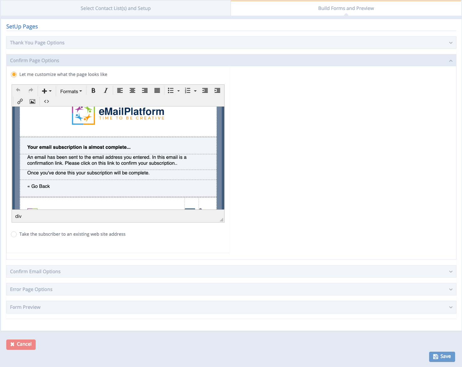 HTML Subscription Form in MarketingPlatform guide